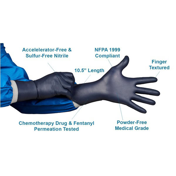 HandPro Fortis 500 Extended Cuff Black Nitrile Lab Glove