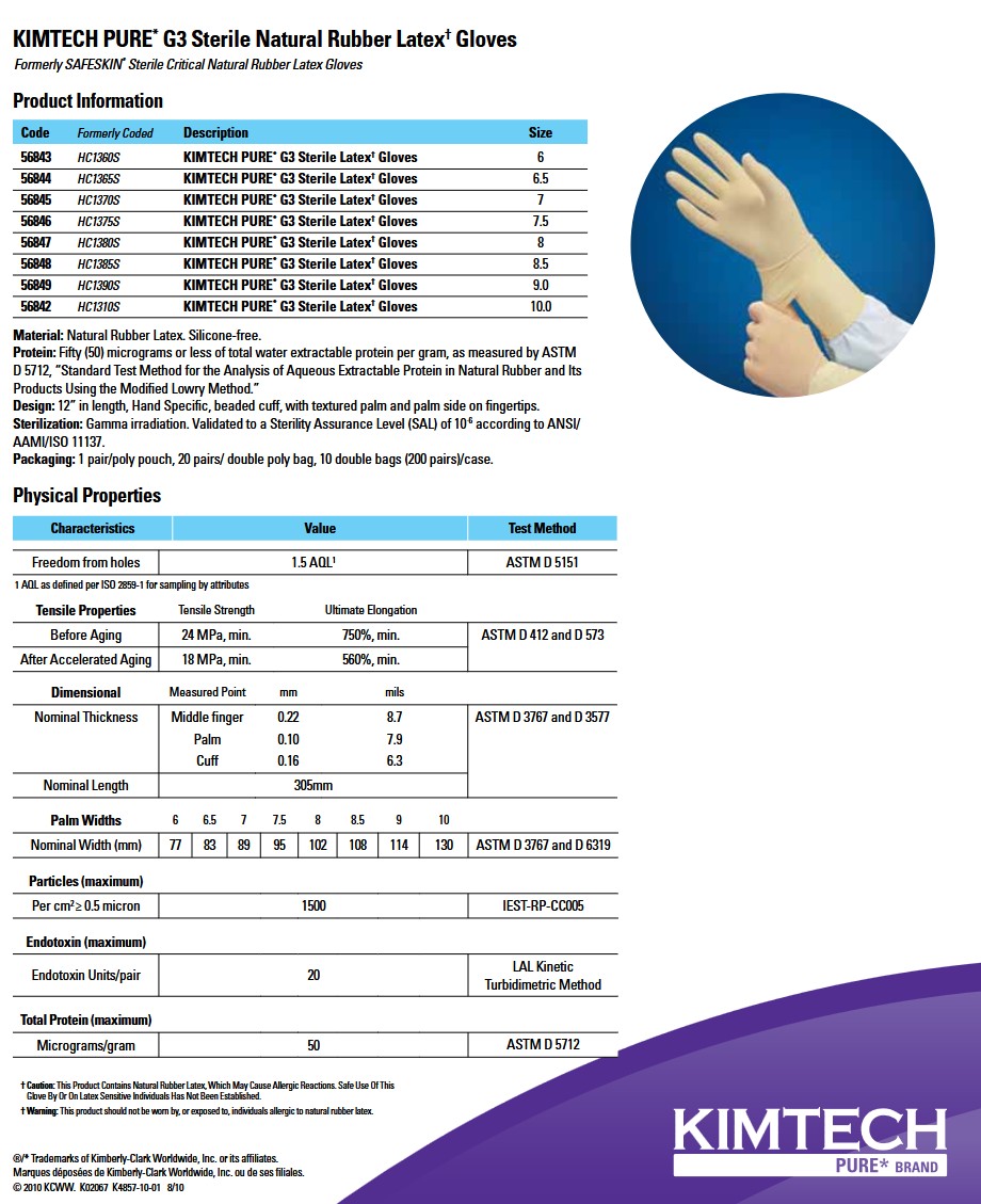 Kimtech Pure G3 Class 10 Latex Cleanroom Gloves